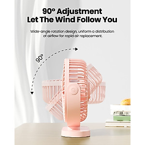 Gaiatop USB Desk Fan, 3 Speeds Powerful Portable Fan, 5.5 Inch Quiet Cooling Mini Fan, 90° Rotate Small Table Fan with 5ft Cable Personal Fan for Desktop Home Office Travel Pink