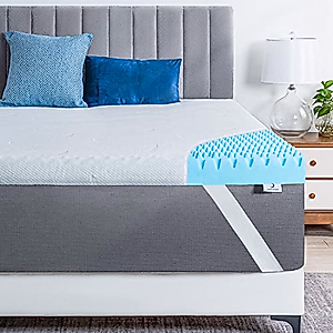 Memory Foam Mattress Topper King, Marine Moon 3 Inch Cooling Gel-Infused Egg Crate Foam Bed Topper Pad, Supportive & Pressure Relieving with Soft Cover for King Size Bed