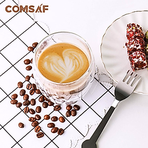 ComSaf Glass Coffee Mugs Set of 6, Double Wall Insulated Thermal Cups 12oz, Clear Glass Coffee Cup for Tea/Juice/Milk, Latte Cappucino Espresso mug Glassware Gift for Christmas Birthday