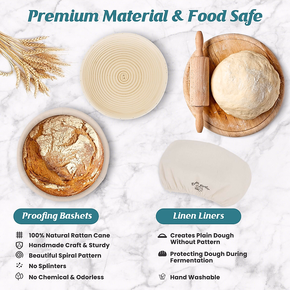 AOSION Banneton Bread Proofing Basket Set of 2,Sourdough Bread Kit,Two Round 9" Bannetons,Sourdough Proofing Basket for Bread Making Kit,Bread Making Tools and Supplies,Gift for Bakers