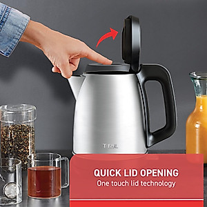 T-fal Element Stainless Steel Electric Kettle 1.7 Liter, Fast boiling 78 sec, Easy to use, Easy lid opening, 1500 Watts, Removable Anti-Scale Filter, Precision Pouring, Silver and Black