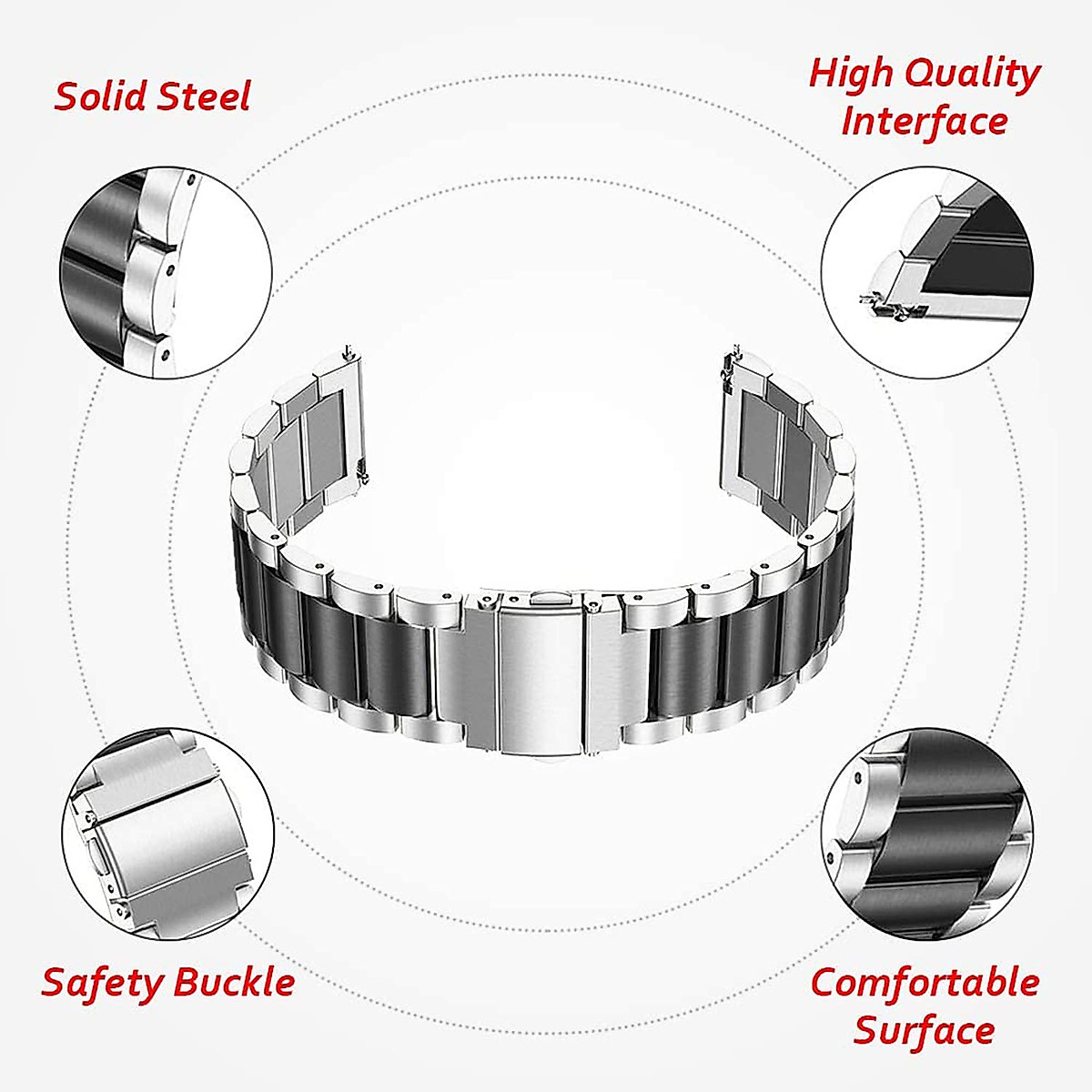 Lamshaw Bands Compatible with Fossil Gen 6 Smartwatch Band Solid Stainless Steel Metal Band for Fossil Gen 6 42mm / 44mm Smartwatch (Silver-Black, MEN-44MM)