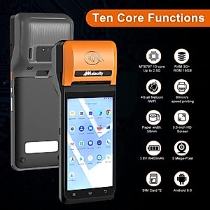 alacrity POS Receipt Printer,1D 2D Barcode Scanner Handheld PDA Printer Mobile POS Machine 5.5" Touch Screen 58mm Thermal Printer Android 8.1 Support 4G WiFi Bluetooth Communication