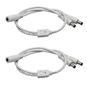 PAUTIX 2-Pack DC 1 Female to 2 Male 5.5mm X 2.1mm Splitter Cable DC Power Adapter for LED Strip Light CCTV Security Cameras(1 to 2)