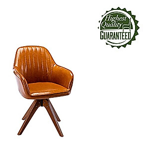 Porthos Home Oran Dining Chair, 360-degree Swivel Seat, Upholstered in Water and Stain Resistant PU Leather, Sturdy Beech Wood Legs, Bucket Chair Style with High Armrests