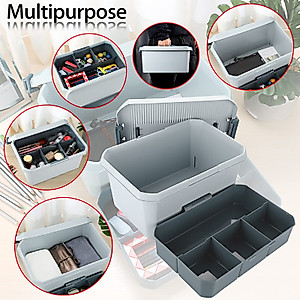 BTSKY Plastic Storage Box& Carry Box, Plastic Storage Container Multipurpose Portable Tool Box Sewing Box with Removable Divider Tray Locking Lid & Handle (Blue, L)