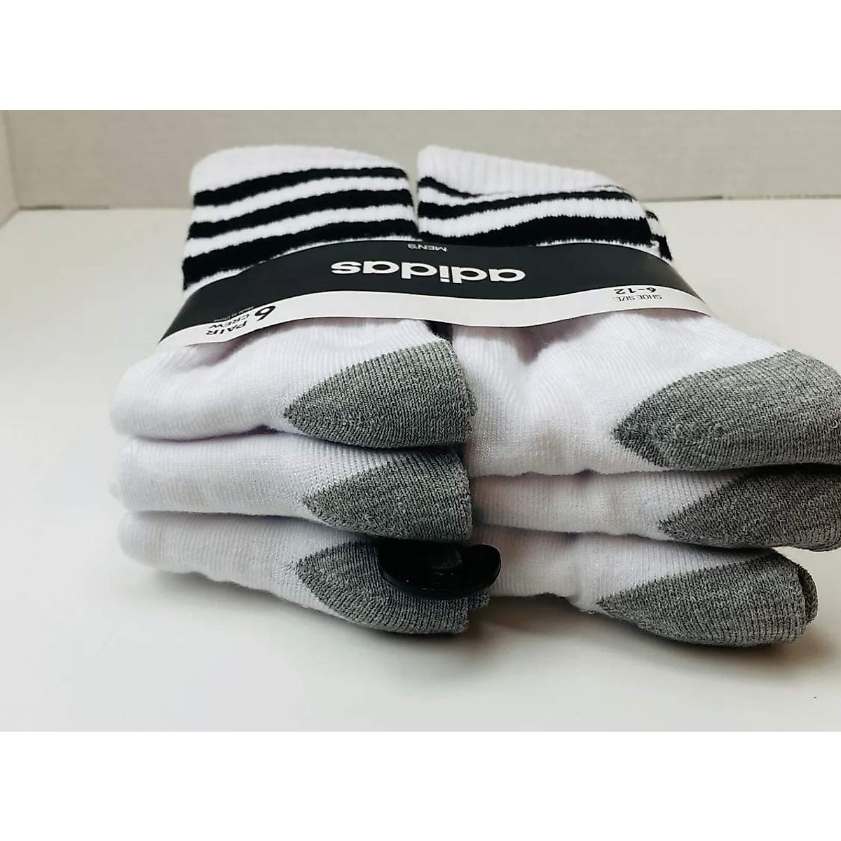 adidas Men's 6 Pair Crew Socks White Black Shoe Size 6-12