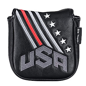 BIG TEETH Golf Putter Cover Square Half Heel Shaft Mallet Putter Head Covers USA Stripe and Star Fit for Most Brand Golf Putters (Square Mallet Putter Cover)