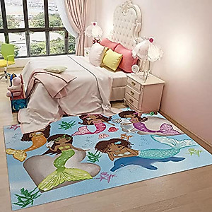 Radixnine Girls Bedroom Rugs Mermaid Room Rugs Bedroom Rugs Black Girls Large Area Rugs Teenage Girls Room Decor Anti-Slip Comfort Floor Mats Lounge Chair Rugs 39 * 59 Inches