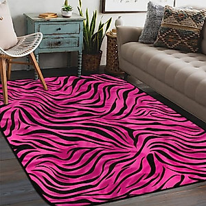 FZDXZJJ Abstract Zebra Print Area Rug for Living Room Bedroom 5'x 7',Rose Red Carpet for Dining Room Kids Playroom Kitchen Office Backyard Patio Nursery Rug Throw Rug Home Decor