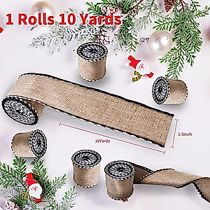 MuRealy Wired Edge Ribbon, Natural and Black Edged 10 Yards 2.5 Inch, Polyester Wired Ribbon, Decorative Ribbons for Christmas Parties, Wedding, Gifts Wrapping, Floral Wreath, and Bow