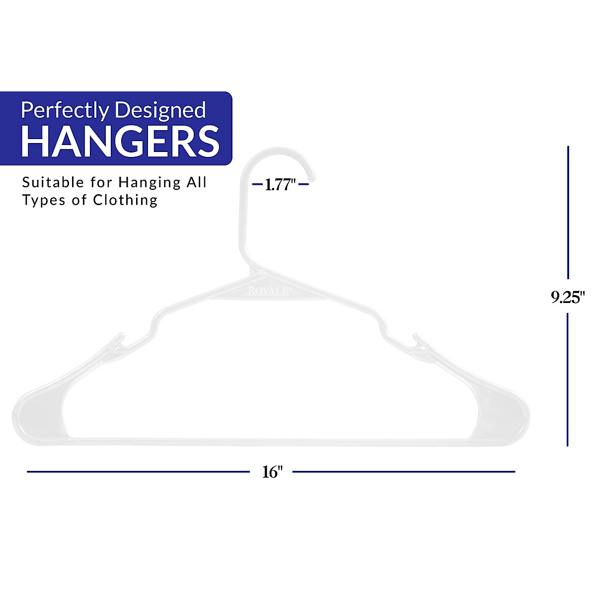ROYALE 20 Pack White Plastic Hangers For Clothes - Heavy Duty Plastic Clothes Hanger Ideal For Everyday Standard Use - Lightweight & Space Saving Notched Plastic Hangers - Slim & Sleek Shoulder Groove