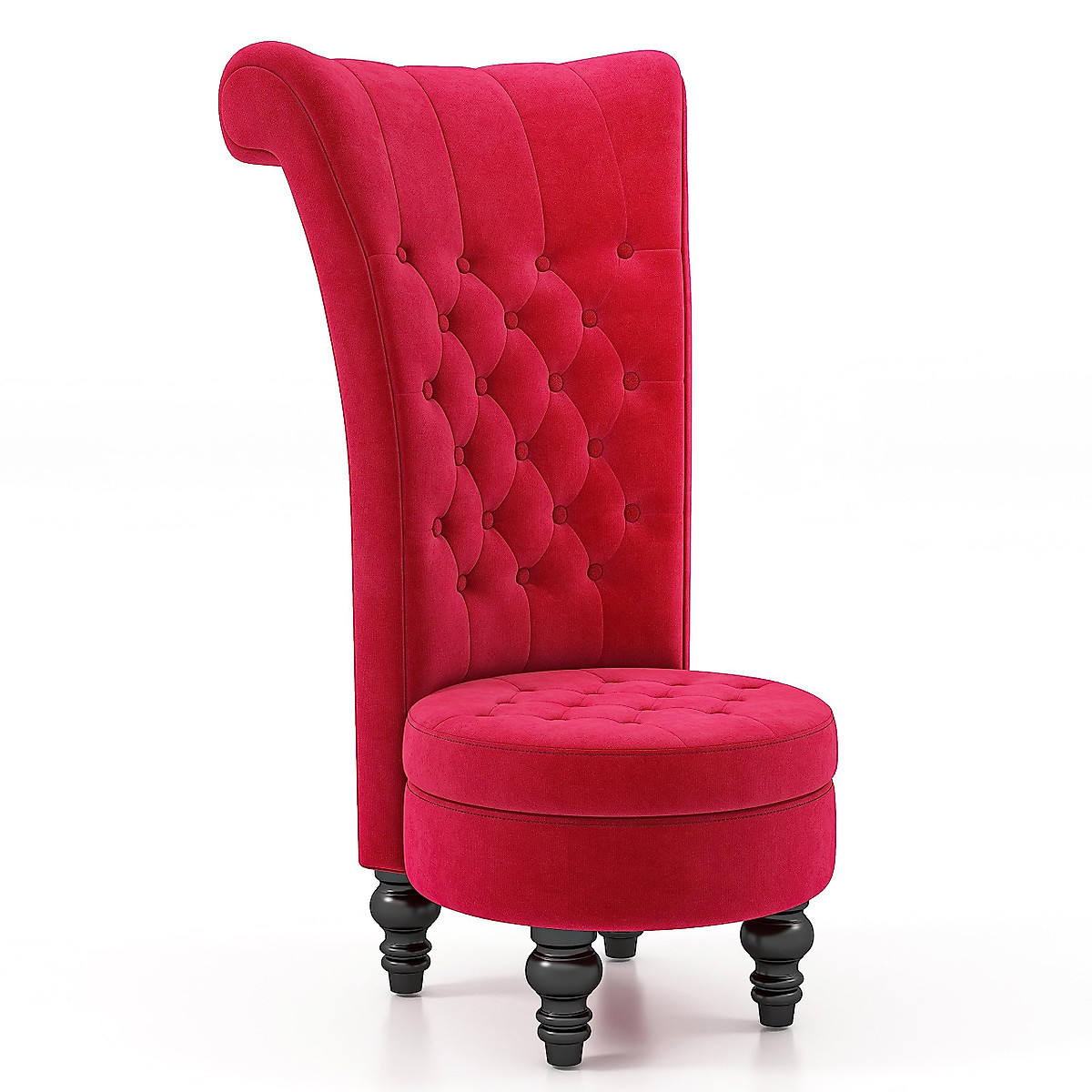 MU Retro High Back Armless Chair, Velvet Royal Furniture Chair, Upholstered Tufted Accent Seat for Living Room, Dressing Room, Bedroom, Red