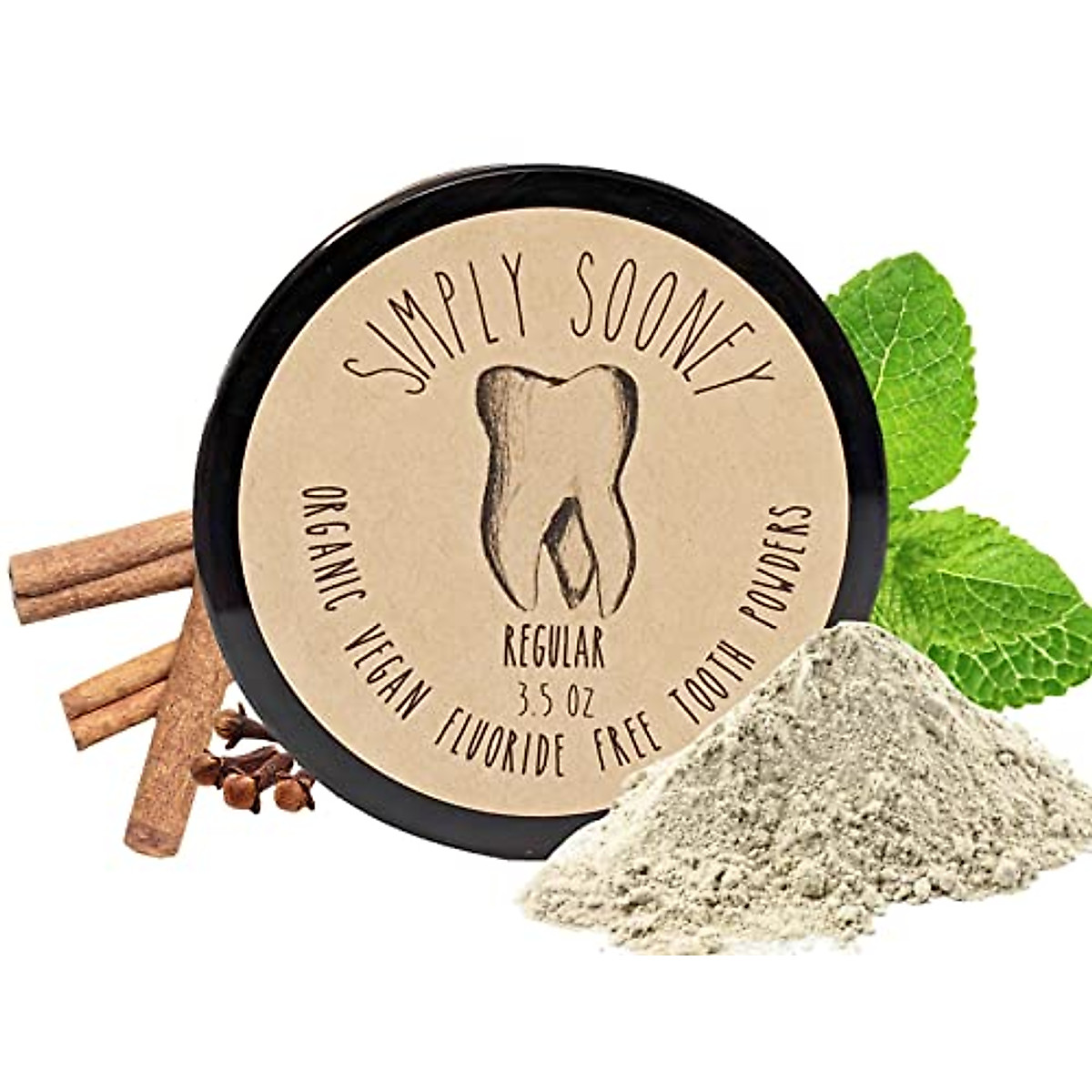 Organic Vegan Fluoride Free Remineralizing Tooth Powder Regular Formula, Cinnamon and Clove Flavor, Value Size 6 Month Supply