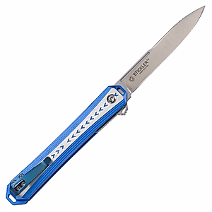 Columbia River Knife & Tool Stickler Folding Pocket Knife: Assisted Open Everyday Carry, Sandvik 12C27 Plain Edge Blade, Liner Lock, Aluminum Handle 6710, Blue & silver