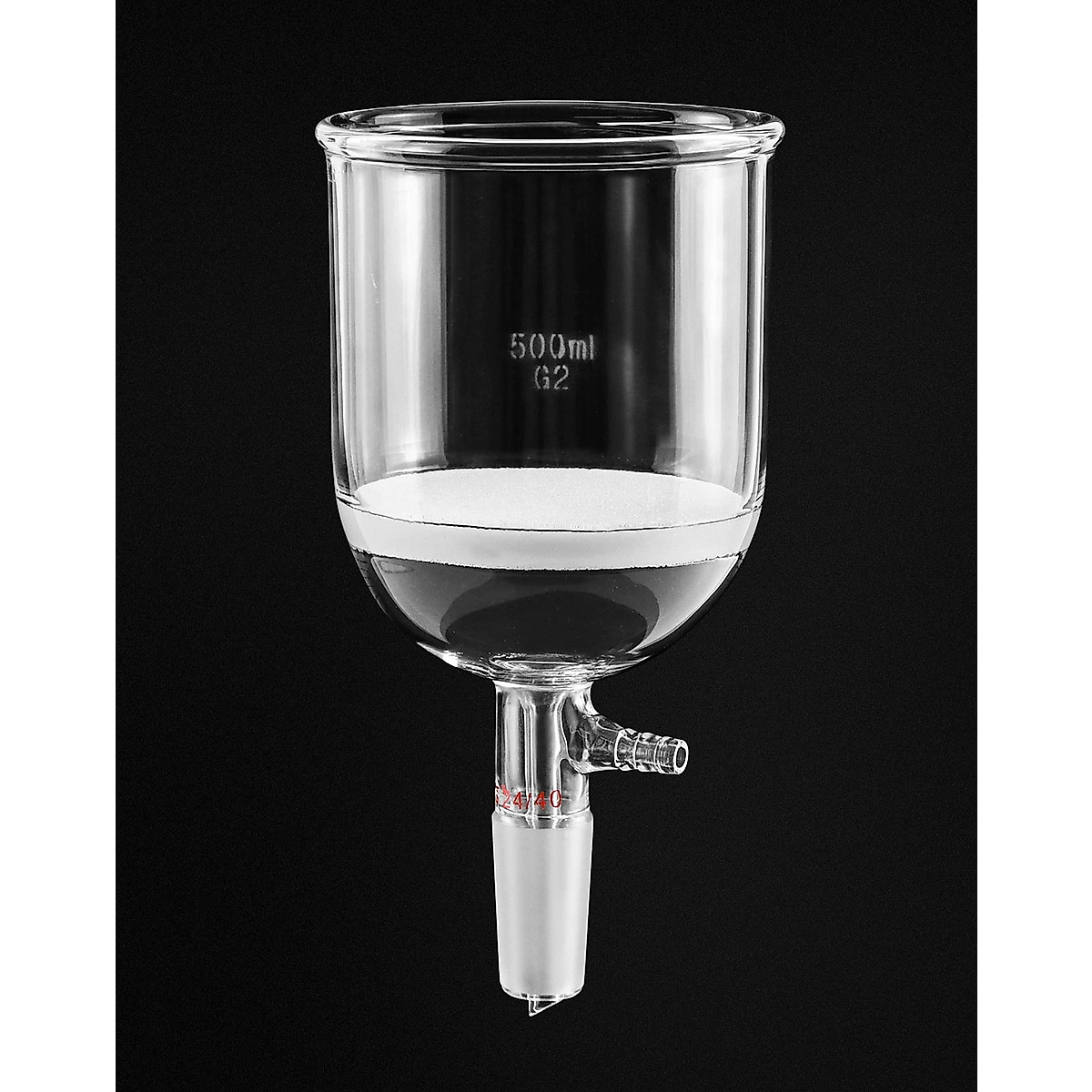 QWORK 500ml Filtering Buchner Funnel Medium Frit (G2) Lab Glassware with Standard 24/40 Joint and Vacuum Serrated Tubulation, 94mm I.D, 100mm Depth