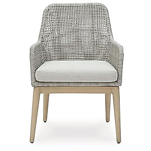 Signature Design by Ashley Seton Creek Outdoor Dining Arm Chair, Set of 2, 25" W x 24" D x 36" H, Light Brown & Light Gray