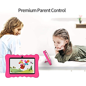 WECOOL Kids Tablet 7 inch Android, Quad Core Processor, 2GB RAM+16GB ROM, Educationl, Games, WiFi, Bluetooth, Dual Camera, IPS HD Display, Kid-Proof Case- Pink