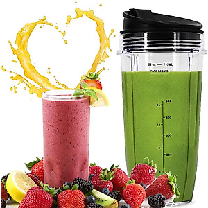 Nutri Ninja Blender Cup 24 oz with Sip & Seal Lid - For Blender BL450 BL454 Auto-iQ BL480 BL481 BL482 BL687 (2-Pack)