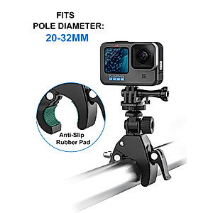 Kolasels Easy-Mounted Gun/Rod/Bow Camera Clamp Mount with 1/4 Thread for GoPro Hero 9/8/7/6/5/4/3+/3/2/1 Session Action Camera, Hunting Camera Accessory Fishing Pole Clamp