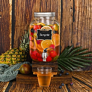 Eleganttime 1 Gallon Glass Drink Dispensers for Parties,2 Pack Beverage Dispenser with Fruit Infuser,Laundry Detergent Dispenser Punch Bowls Water Juice dispensers with Easy Flow Spigot for Outdoor