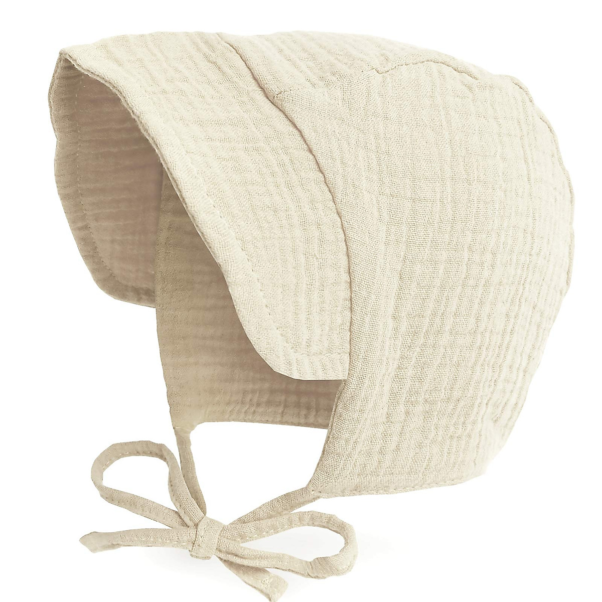 JELLYTREE Newborn Baby Hat Brimmed Sun Bonnet Muslin Double Gauze Cotton Infant Fashion Beanie Toddler Cap, Beige, XS