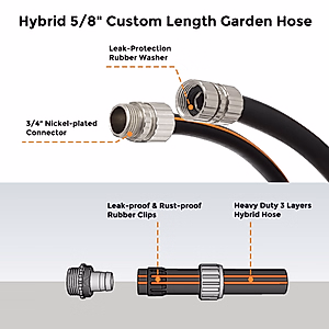 Giraffe Tools Garden Hose 100 ft, 5/8" Rubber Water Hose with Custom Length, Heavy Duty, No Kink, Flexible Gardening Hose with Male to Female Fittings for Garden & Yard