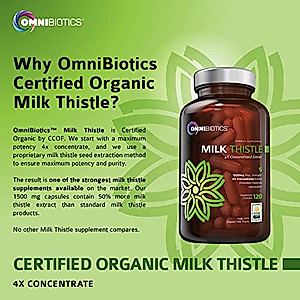 Organic Milk Thistle Capsules, 1500mg 4X Concentrated Extract with Silymarin is The Strongest Milk Thistle Supplement Available. Great for Liver Cleanse! 120 Vegetarian Capsules