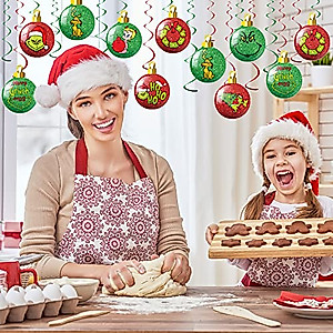 Whaline 30Pcs Christmas Ball Paper Hanging Swirls Decoration Foil Red Green Ceiling Swirl Funny Cartoon Character Spiral Streamer Ornament for Xmas Party Wall Decoration Supplies