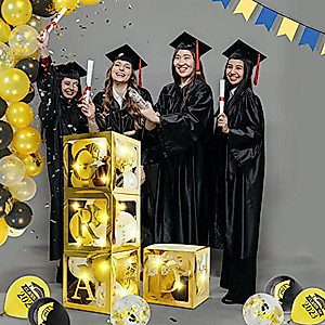 Beyzatoy 2023 Graduation Balloon Boxes Decorations, Graduation Decorations Class of 2023 Include 4Pcs Black and Gold Grad Boxes Come with GRAD and Class of 2023 Signs Party Supplies