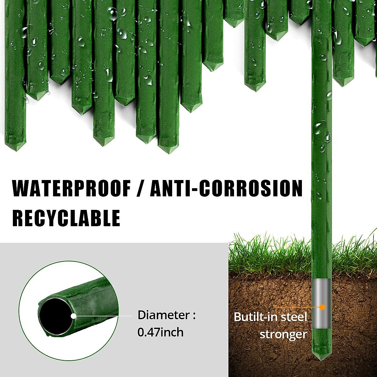 LAVEVE Garden Stakes 36 Inches Heavy Duty Steel Tomato Stakes, Plastic Coated Support Stakes for Securing Trees, Climbing Plants, Cucumber, Beans, 20 Pack