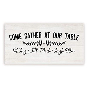 Come Gather At Our Table White Wood Rustic Style Wall Décor Sign 12x24