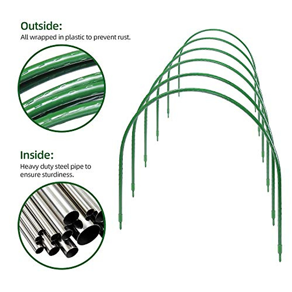 Extra Tall Metal Garden Hoops, Ohuhu 6 PCS Durable Thickened Greenhouse Hoop Rustproof Extra-Long 19.7"x38.6" Steel Tunnel with Splicing Stakes, Green House Arched Hoops for Raised Beds Fabric Netting