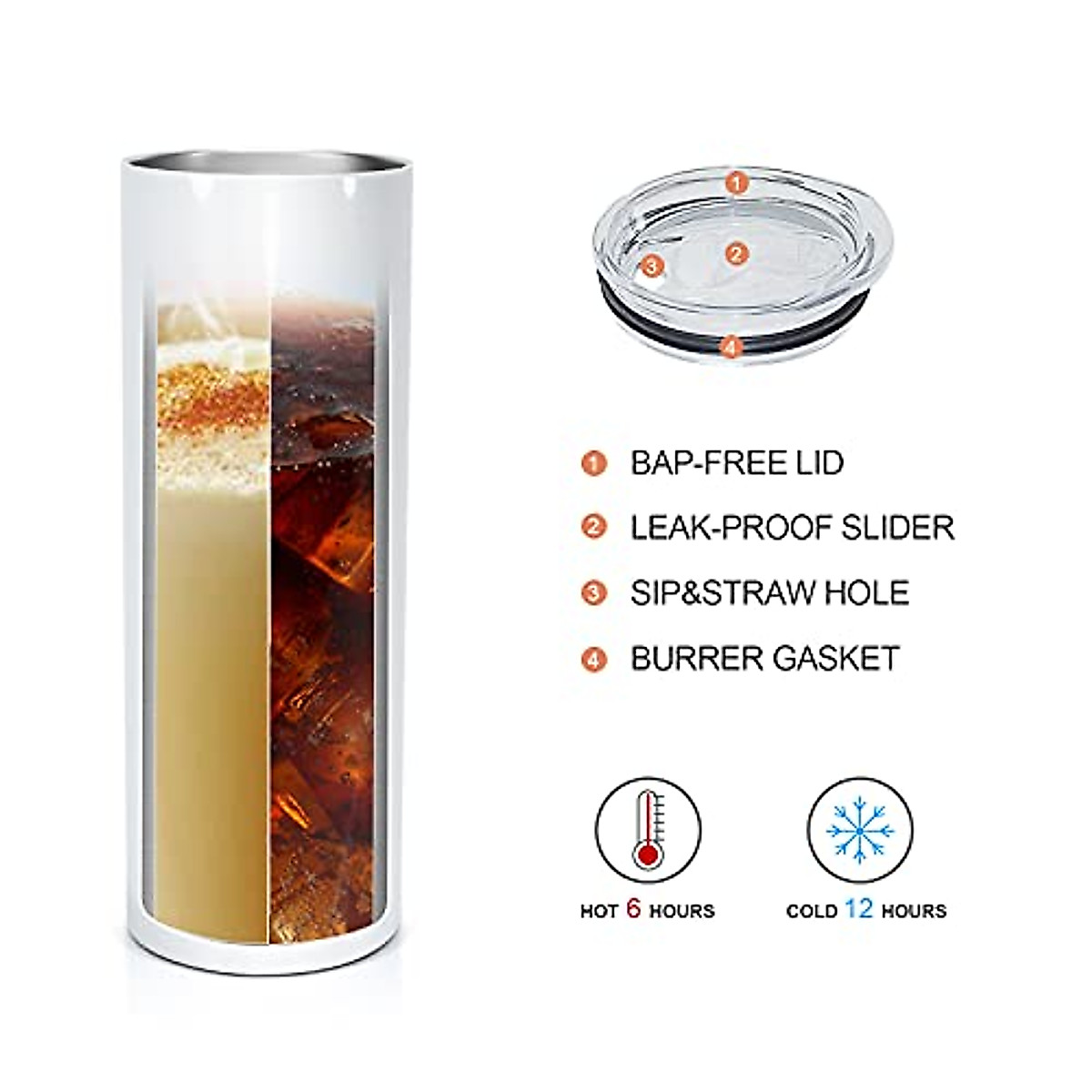 AGH 2 Pack Sublimation Tumbler Blank 20 OZ Straight Skinny Tumbler with Straw, Stainless Steel Double Wall Insulated Tumbler for Tumbler Press Machine
