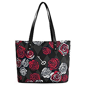 Womens Handbag Roses Flowers Leather Tote Bag Top Handle Satchel Bags For Lady