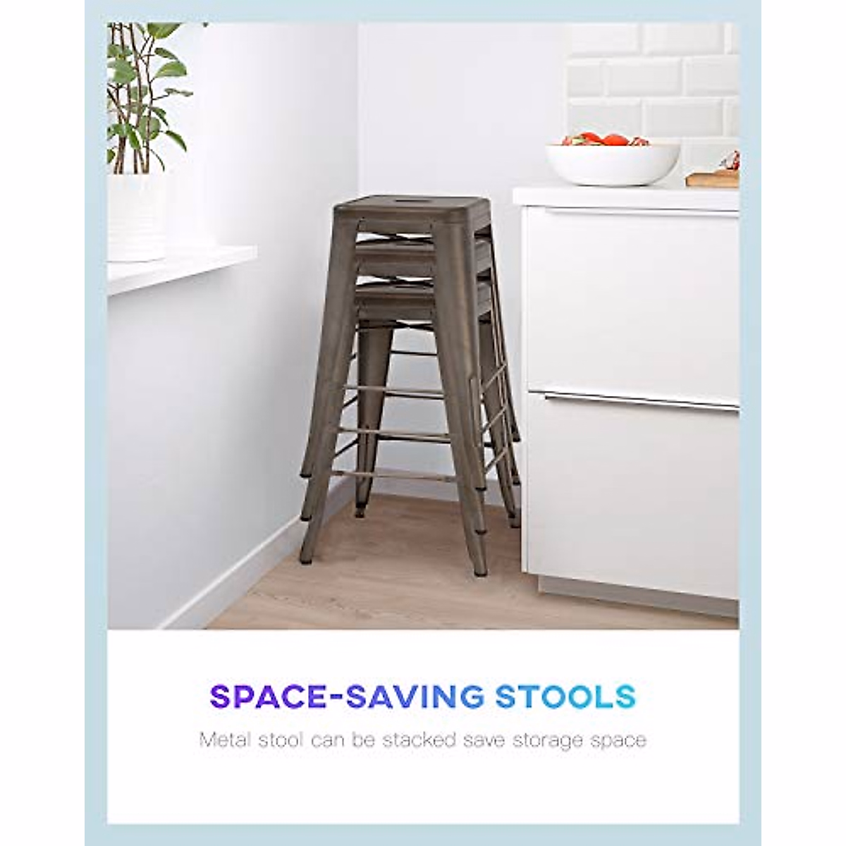 FDW 24 Inch Metal Stools Bar Stools Set Height Stackable Barstools Indoor Outdoor Dining Backless Kitchen Bar Stools Set of 4