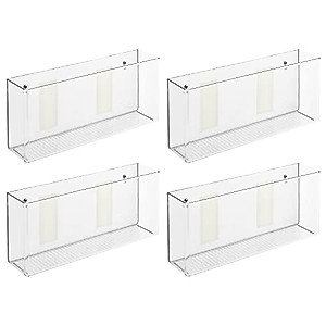 mDesign Plastic Adhesive Mount Storage Organizer Container for Kitchen or Pantry Wall Organization - Space Saving Holder for Sandwich Bags, Foil - 16" Wide - Ligne Collection - 4 Pack - Clear