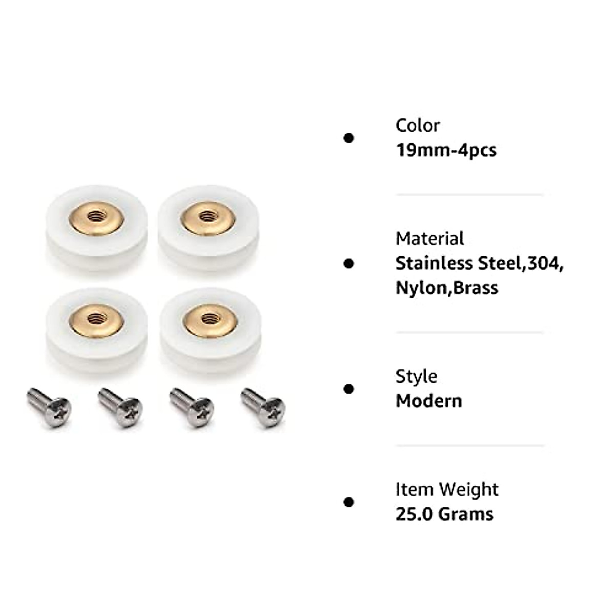 Replacement Shower Door Rollers/Runners/Wheels Grooved 19mm Diameter (19mm-4pcs)