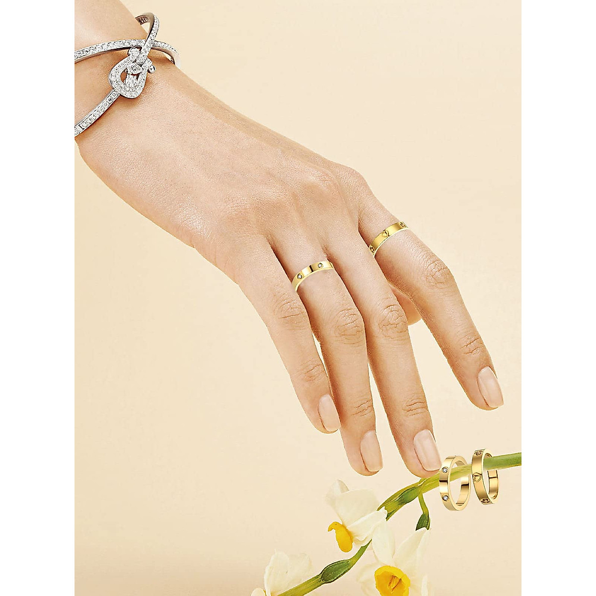 CHUQIU 3PCS Love Friendship Ring Gold Ring Sets for Women Stainless Steel Wedding Statement Thumb Ring 18K Gold Silver Rose Plated Cubic Zirconia Rings Jewelry Gifts for Her