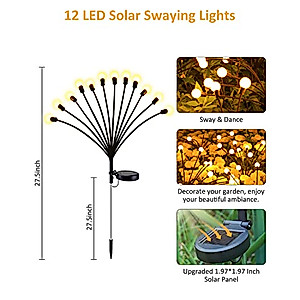 Solar Powered Firefly Garden Lights, 8 Pack 12 LED New Upgraded Swaying Solar Garden Lights with 2 Lighting Mode, Solar Firefly Lights Outdoor Waterproof for Yard Patio Pathway Decoration,Warm White