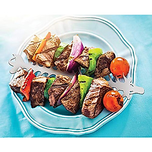 Proud Grill Slide & Serve BBQ Skewers - Set of 4 Stainless Steel Reusable Barbecue Skewers | Ideal for Grilling Shish Kabobs | Use for Beef, Pork, Chicken, Vegetable and Shrimp Kabobs.