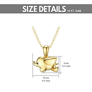 14kt Solid Gold Elephant Necklace for Women, Real Gold Cute Animal Lucky Pendant Love Jewelry Gift for Her, Mom, Wife, Girl 18 Inch