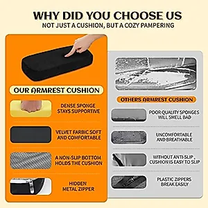 RULAER New Ergonomic Office Chair Arm Pads Super Soft Gaming Chair Accessories Gel Non-Slip Cover Removable Washable Kids Memory Foam Pillow-Help Relieve Elbow Fatigue(Set of 2) (Velvet,Black)