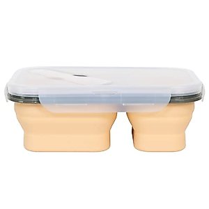 ModernHome Maven Silicone - Collapsible - BPA Free - Leak Proof - 2 Compartments - Lunch Box - Storage Container - Bento Box - Dishwasher, Microwave Safe - Mauve Beige -1PC