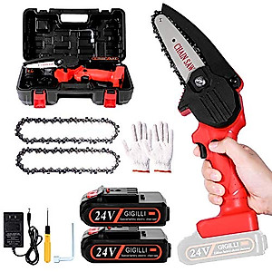 Gigilli Mini Chainsaw with 2 Batteries 2 Chain, 4-Inch Cordless Mini Chainsaw Battery Powered Portable, Christmas Gift Handheld Small Electric Chainsaw for Branch Pruning Tree Trimming Wood Cutting
