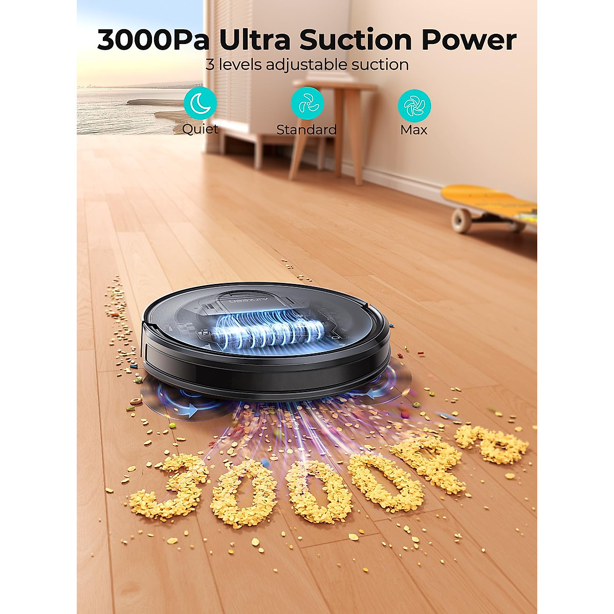 Airzeen Robot Vacuum Cleaner with 3000Pa Suction,Personalized Cleaning Settings,Auto Self-Charging Robotic Vacuum,Carpet Booster,App/Alexa/Remote Control, Ideal for Pet Hair/Hard Floor/Carpet,R7