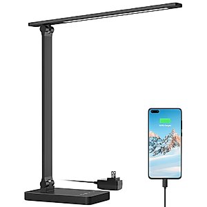 Lepro LED Desk Lamp with USB Charging Port Dimmable Home Office Touch Control Reading Table Lamp,3 Color Modes with 5 Brightness Level,College Dorm Room Essentials, Eye Caring, Sewing, Crafting, Black