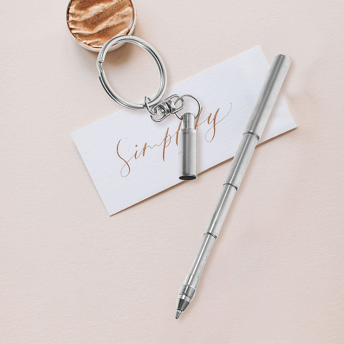 Ciieeo Key Chain Telescopic Pen: Stainless Steel Ballpoint Pens Retractable Pocket Mini Pens Signature Pen with Key Ring for Business Office School