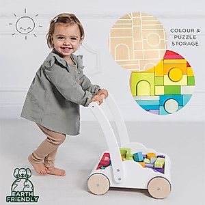 Le Toy Van - Petilou Wooden Walker Toy for Toddlers and Babies | Educational Rainbow Cloud Walker | Suitable for A Boy Or Girl 1 Year Old +, Multi, 45 Blocks (PL102)