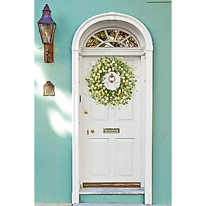 LSKYTOP 24 Inches Artificial Daisy Flower Wreath with Eucalyptus Leave Silk Flower White Berries Spring Summer Wreath for Front Door Wall Decor